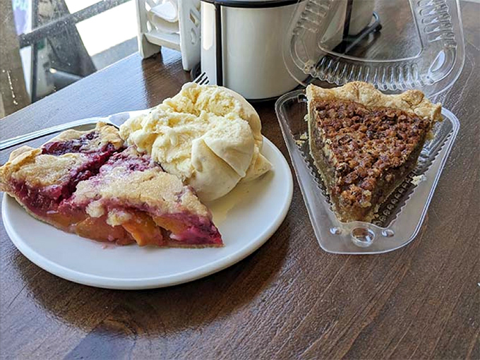 A study in contrasts: tangy-sweet fruit pie alongside rich, nutty pecan. Why choose when you can have both?