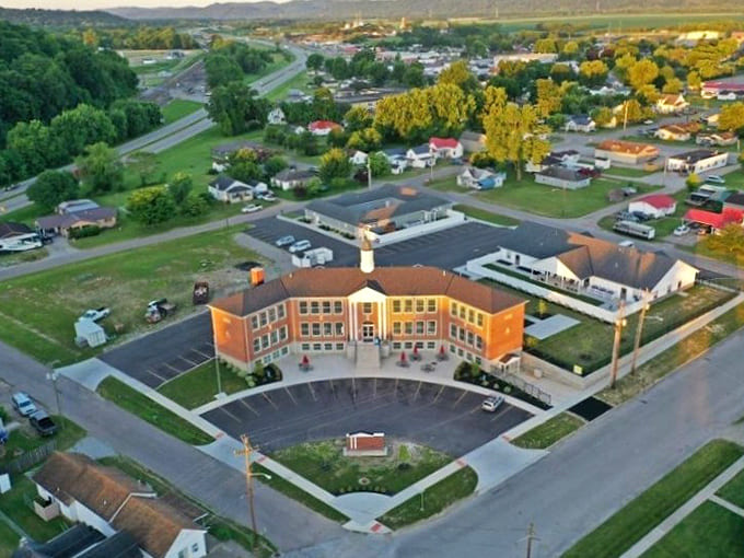 Piketon High School: From this aerial view, Piketon's educational heart beats alongside athletic fields where community pride takes center stage every Friday night.