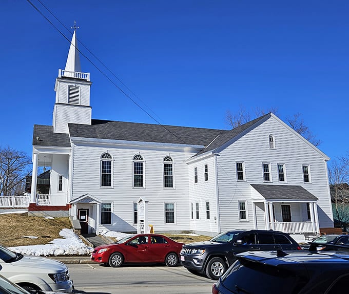 Rangeley Baptist Church represents the classic New England architecture that makes every photo look like a postcard.