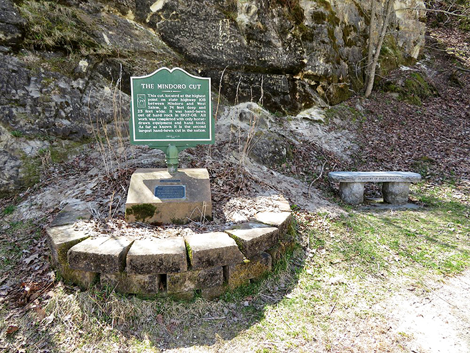 Historical significance captured: The marker that tells the remarkable story of this monumental hand-hewn achievement.