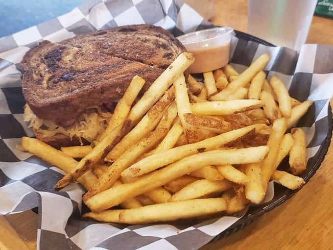 This Reuben is deli perfection between two slices of rye, with corned beef, sauerkraut, and melted Swiss creating pure comfort food magic.