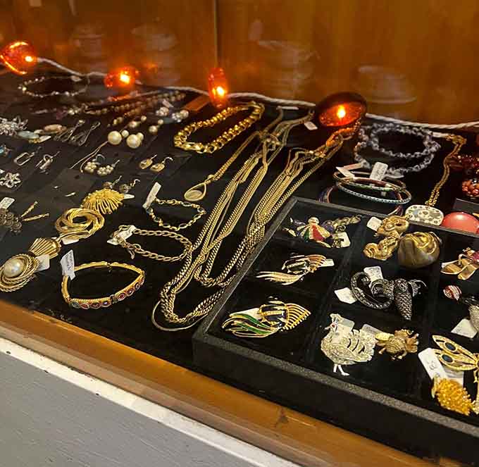 Vintage jewelry glitters with possibilities, each piece carrying decades of stories from parties, dates, and special occasions long past.