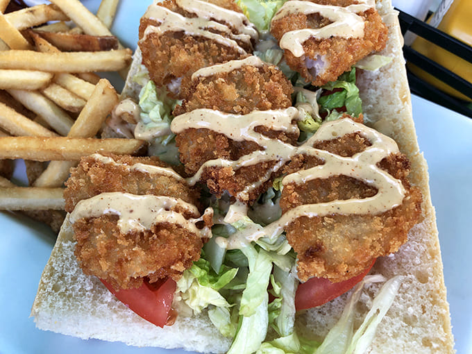 Crispy, golden shrimp nestled in soft bread with drizzles of sauce &ndash; proof that Kermit's savory game is just as strong as its sweet offerings.