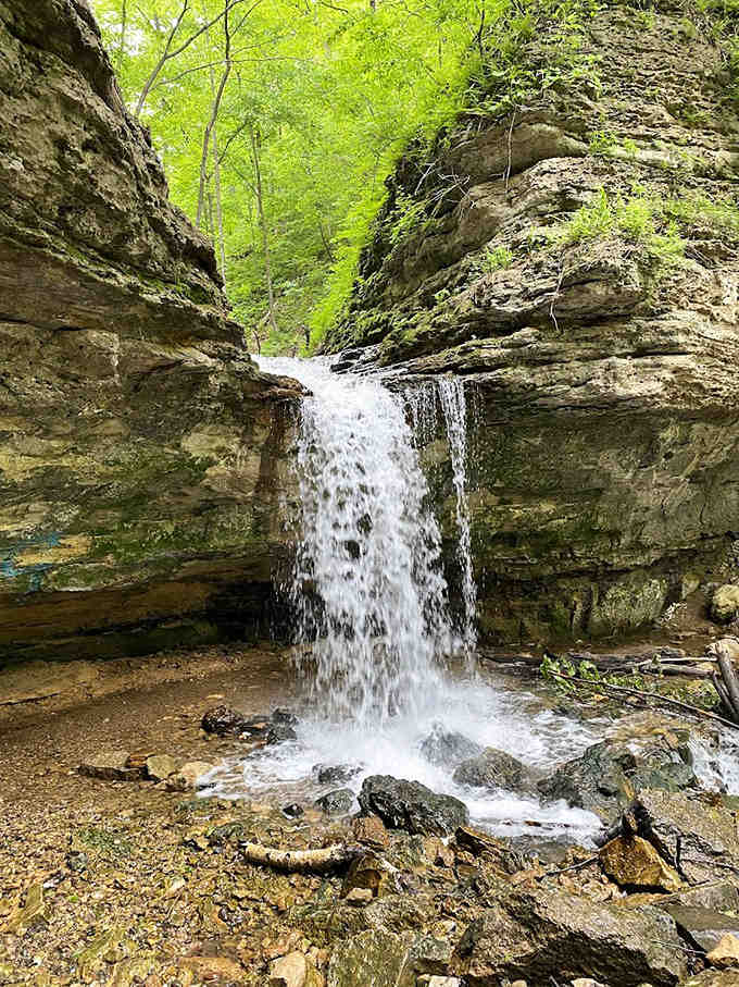 Minnesota's hidden waterfall performs its timeless symphony, cascading over ancient stone in a dance as old as the hills.