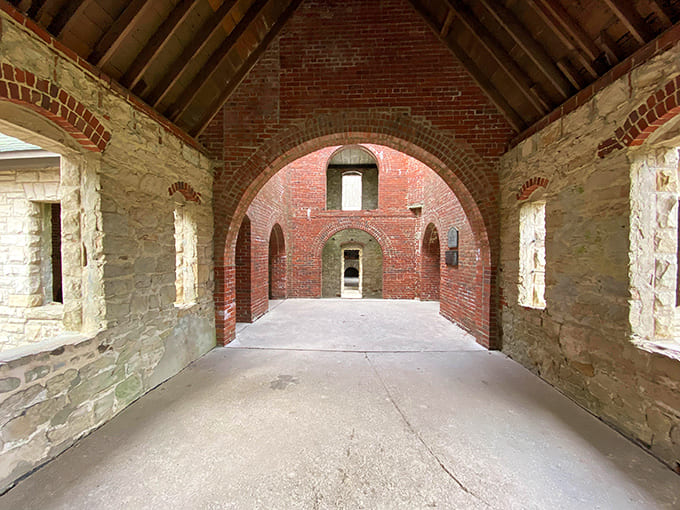 These vaulted brick ceilings and stone archways showcase craftsmanship that makes modern construction look like it was assembled with a glue gun.