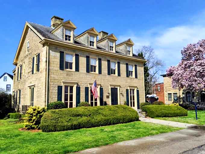 Stately and serene, this historic stone house stands as a testament to early American craftsmanship and architectural elegance.
