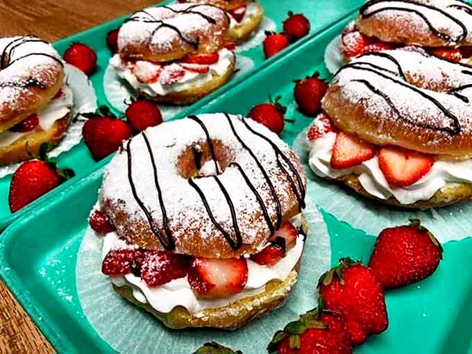Strawberry shortcake donuts: Whoever decided to combine strawberry shortcake with donuts deserves a Nobel Prize. These beauties make fruit count as breakfast, right?