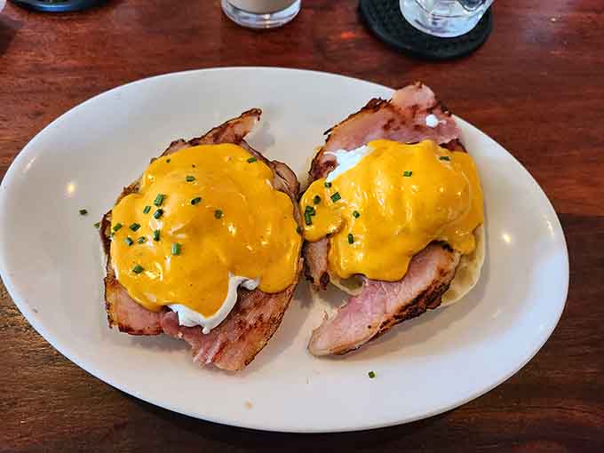 That golden yolk breaking over corned beef hash is basically breakfast poetry in motion, folks.