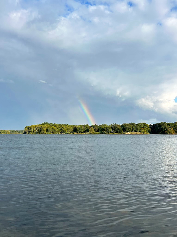 Nature puts on a show at Lake Evergreen, where serene waters mirror the sky in perfect Illinois tranquility.