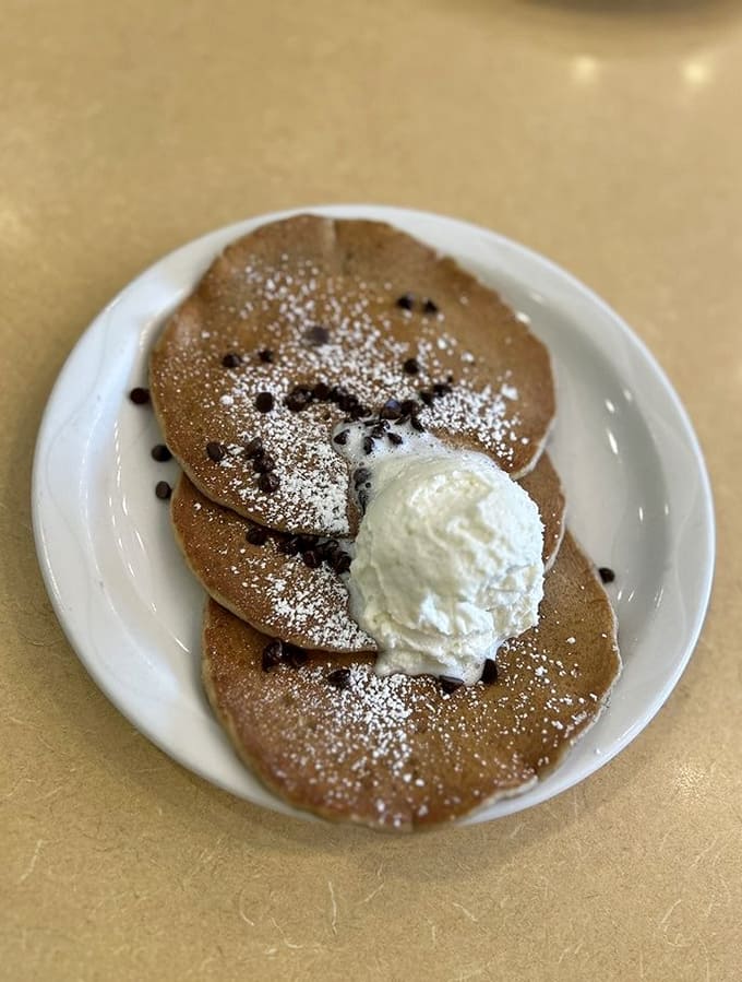 Chocolate chips meet fluffy pancakes in this sweet symphony, proving that some combinations never go out of style.