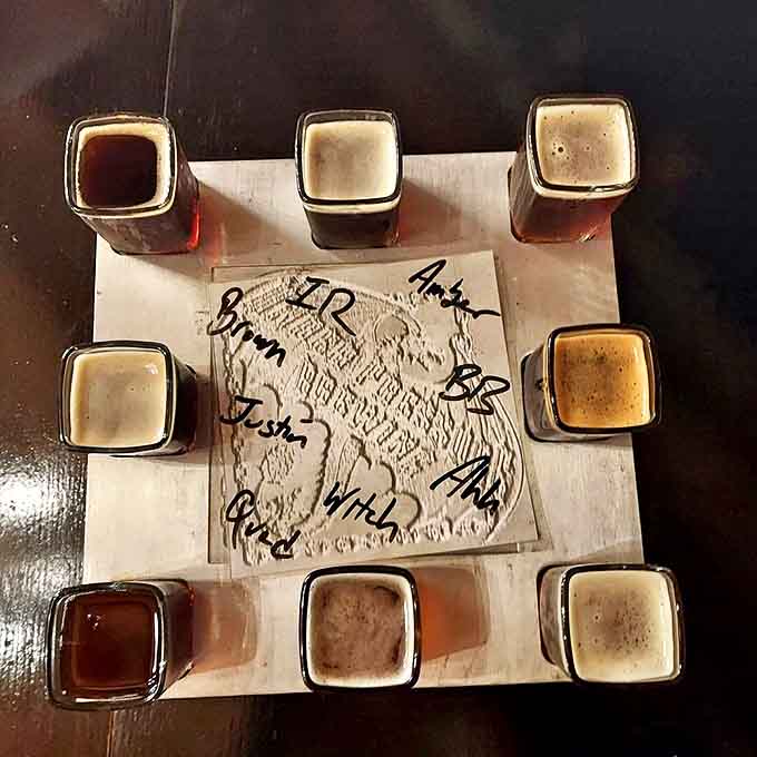 Eight different beers arranged like a delicious compass, pointing you toward flavor in every direction you turn.