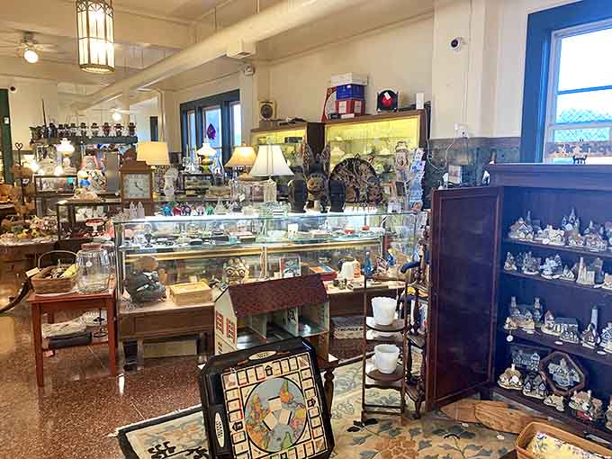 Every shelf tells a different story in this historical hodgepodge, where Victorian elegance meets mid-century modern in a delightful visual conversation.