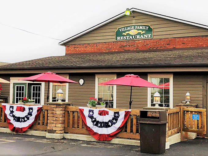 Village Family Restaurant serves comfort food that hugs your insides. Those patriotic bunting flags aren't just decoration&mdash;they're celebrating your freedom to order seconds.