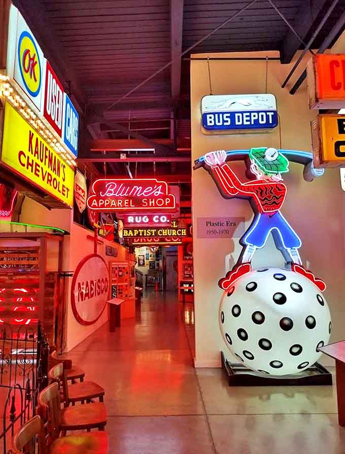 Vintage signs from every era create a timeline of American commerce &ndash; that Bus Depot marker probably guided thousands of travelers before GPS existed.