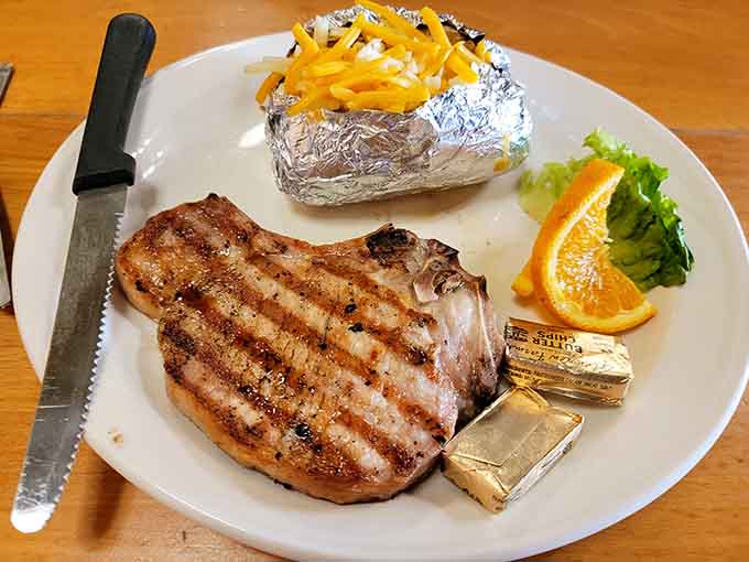 That pork chop could feed a small family or one very determined diner with excellent life priorities.