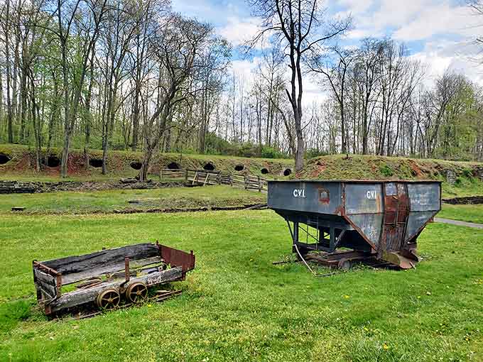 Industrial artifacts frozen in time &ndash; these coal carts once fed the hungry ovens in a never-ending cycle of production.