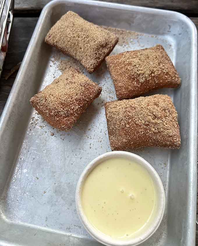 That pool of vanilla cr&egrave;me anglaise isn't just for show, it's your ticket to donut nirvana with every dip.