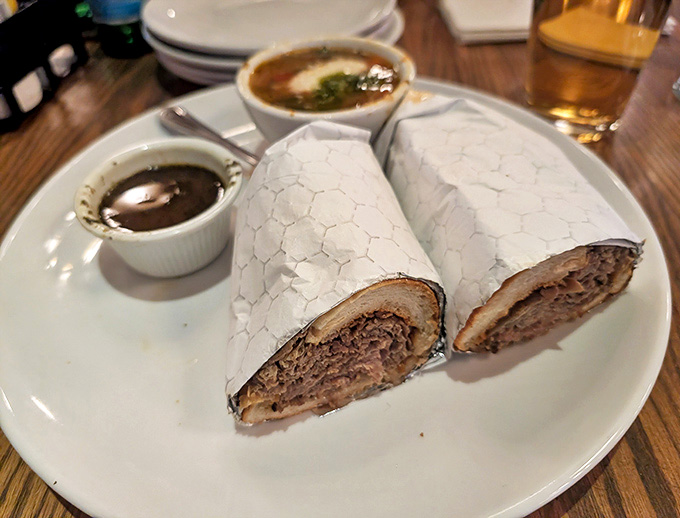 A serving of Italian beef sandwiches: The perfect Italian beef comes with strategic eating instructions &ndash; lean forward, elbows out, and surrender to delicious inevitability.