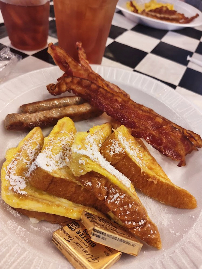 Bacon, eggs, and toast: The holy trinity of breakfast, served with a side of nostalgia.