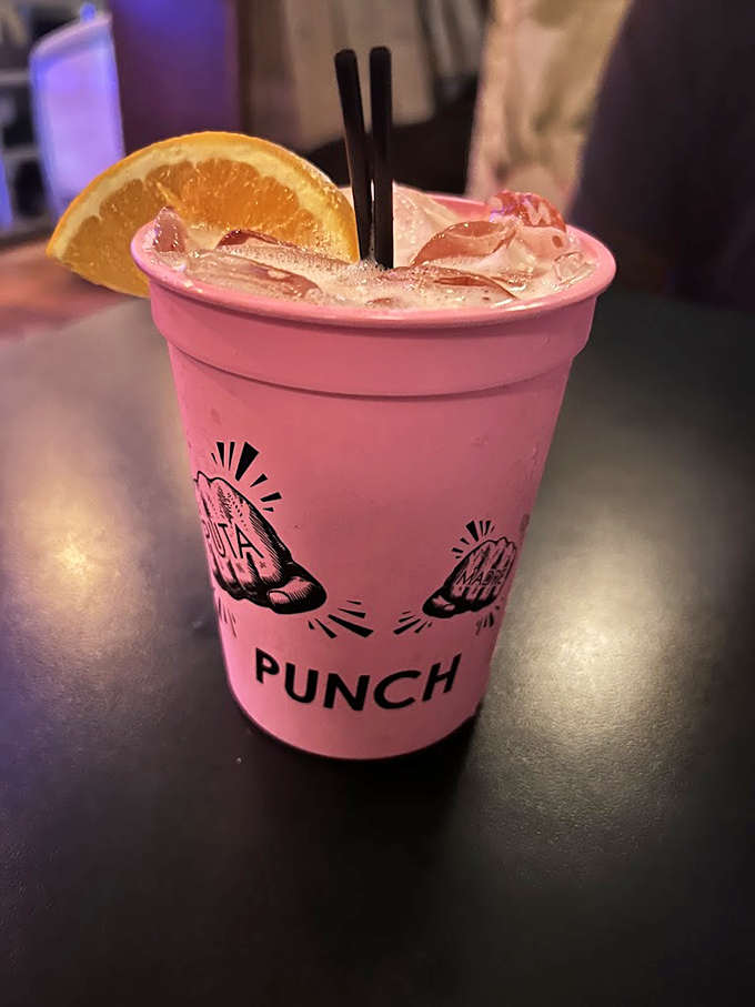 Pretty in pink! This signature "Punch" cocktail delivers exactly what its name promises &ndash; a refreshing flavor wallop in an Instagram-worthy vessel.