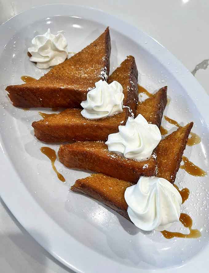 French Toast: Simple yet spectacular, these golden triangles prove that sometimes the classics need no improvement, just perfect execution.