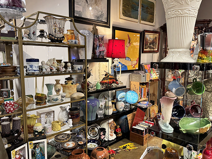 Shelves brimming with curated curiosities showcase everything from delicate porcelain to statement pieces for the discerning decorator.