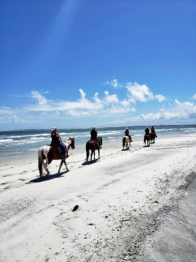 Horseback riders explore the backcountry trails, experiencing the landscape as travelers did in centuries past.