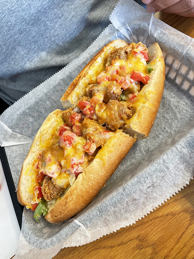 A loaded hot dog that proves this seafood haven knows its way around land-based comfort food too.