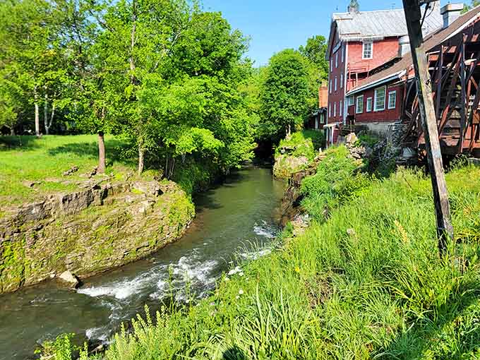 The Little Miami River flows peacefully past the mill, providing the power that keeps this historic operation running just as it has for over two centuries.