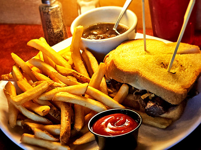 Sandwich symphony! Golden-toasted bread, savory fillings, and those fries &ndash; the supporting actors that deserve their own Oscar.