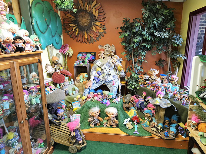 A meticulously arranged troll habitat showcases these wild-haired creatures in their natural environment &ndash; your childhood nightmares.