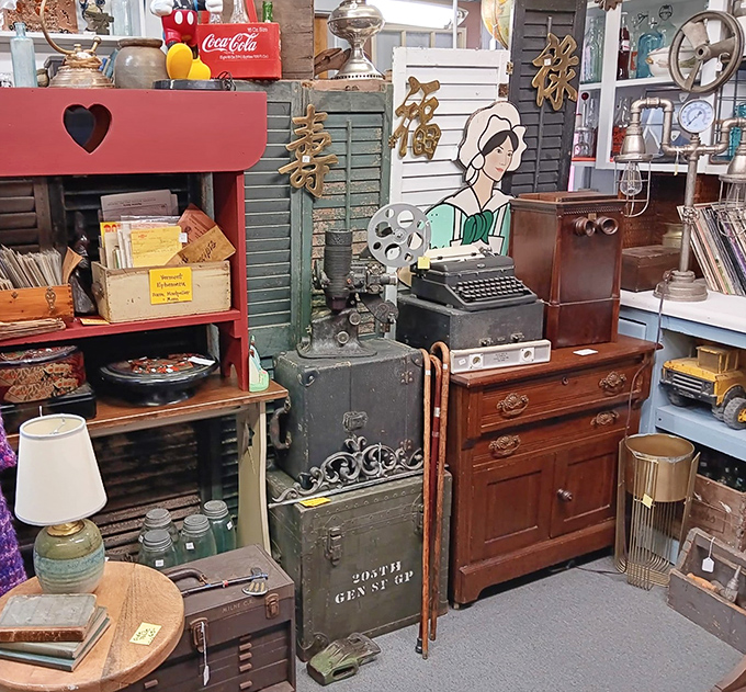 Vintage machine and storage: Old typewriters and cabinets from when correspondence required actual effort. Before "delete" was an option, people wrote with purpose.