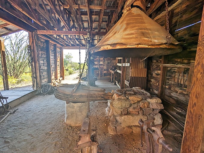 This blacksmith's workshop hasn't changed in a century. The tools remain exactly where they were left, as if the smith just stepped out.