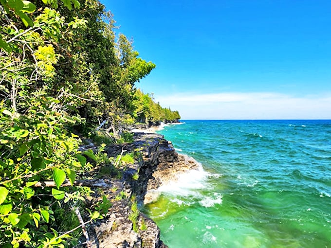 Gentle waves lap at a shore of fine sand. It's like nature's own white noise machine!