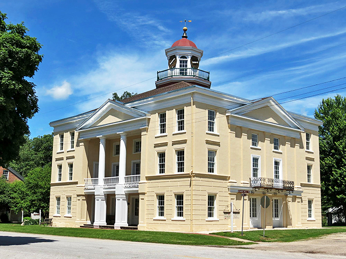 Swedish charm meets prairie simplicity in Bishop Hill, where white buildings pop against the Illinois sky like festive barns at a midsummer party.