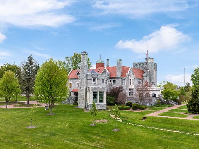 The castle's architectural details shine in perfect symmetry, with twin towers flanking the entrance like sentinels guarding a treasure.