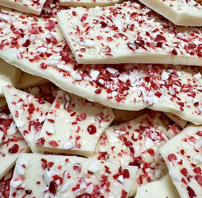 Peppermint bark: Winter wonderland in edible form &ndash; white chocolate studded with peppermint pieces that snap with holiday cheer.