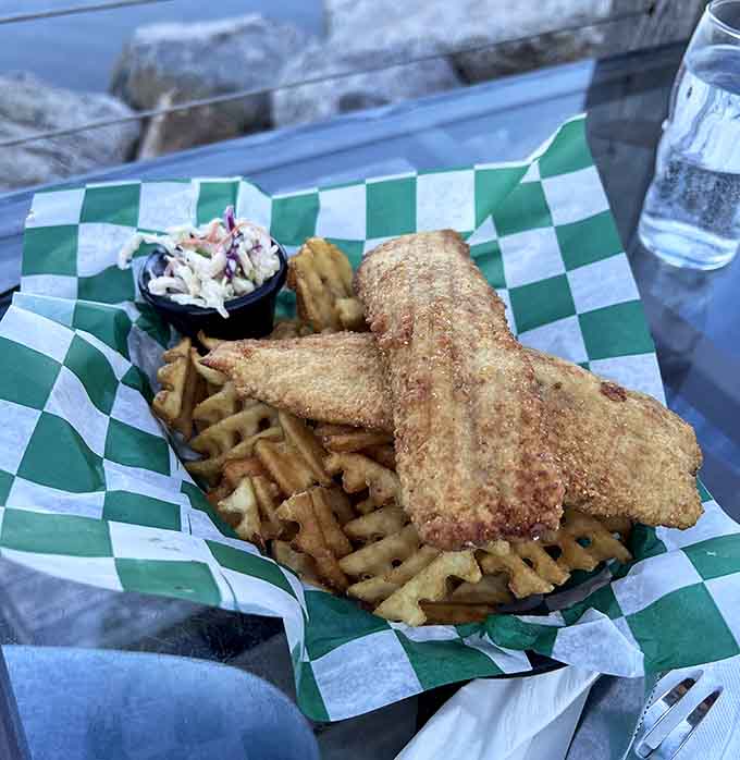 Three pieces of perfectly fried fish prove that good things come in golden, crispy packages, especially when served with excellent fries.