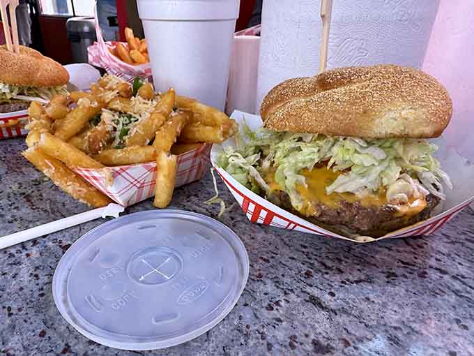 Sometimes lunch is a burger, fries, and the realization that life's simple pleasures are actually pretty darn perfect.