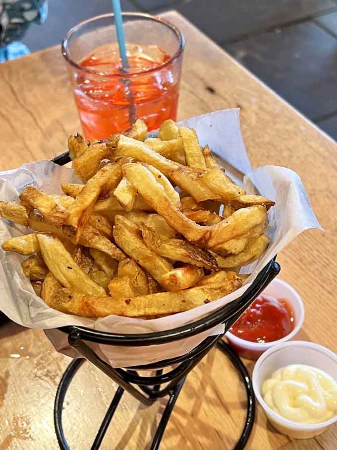 These aren't ordinary fries, they're duck fat fries, crispy golden perfection that pairs beautifully with your lobster roll.