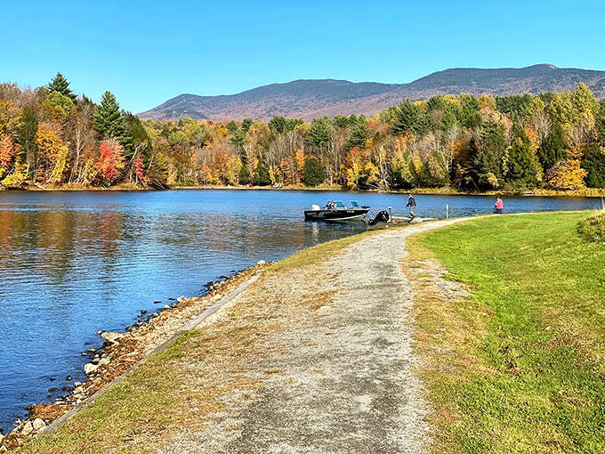 Someone's boat waits patiently at the launch, ready to ferry its next passenger into tranquility and possibly some trophy fish.