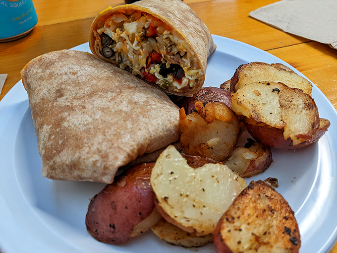 This breakfast burrito wraps up all the morning essentials in a tidy package that won't fall apart halfway through, which is engineering genius.