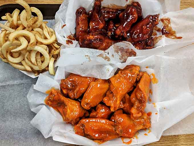 Multiple heat levels, same perfect execution – these wings demonstrate why Franks earned their spot in the National Buffalo Wing Hall of Fame.