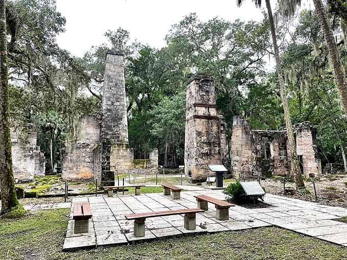 The central courtyard where sugar production once flourished now offers a peaceful space for contemplation.