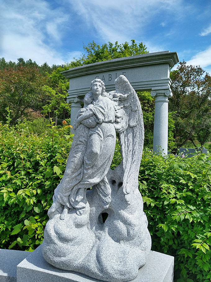 This angel sculpture demonstrates the remarkable skill of Barre's artisans, who coaxed flowing movement from unyielding granite.