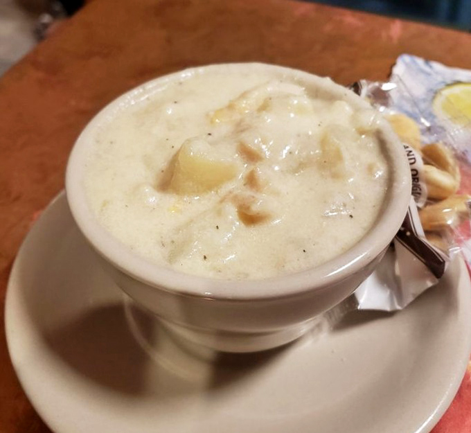 J's legendary clam chowder isn't that gloppy imposter served elsewhere; it's a velvety celebration of tender clams and potatoes in perfect harmony.