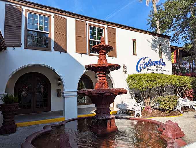 That fountain isn't just decorative, it's been welcoming hungry diners to authentic Spanish cuisine since before your grandparents were born, and the paella is still perfect.