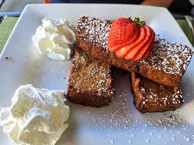 French toast so thick and perfectly caramelized it could make a grown person weep with joy, no shame in that game.