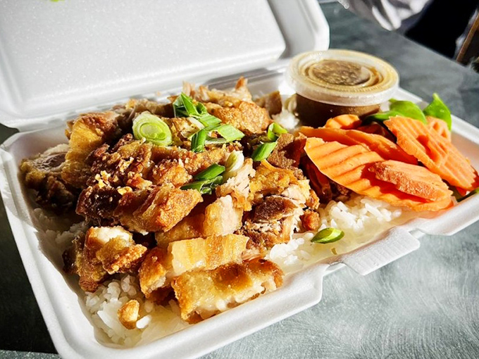 Simple yet spectacular &ndash; crispy pork belly over rice with fresh vegetables creates the perfect canvas for this star ingredient to shine.