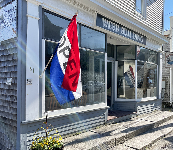 The Deer Isle Granite Museum preserves the island's quarrying history in the historic Webb Building on Main Street.